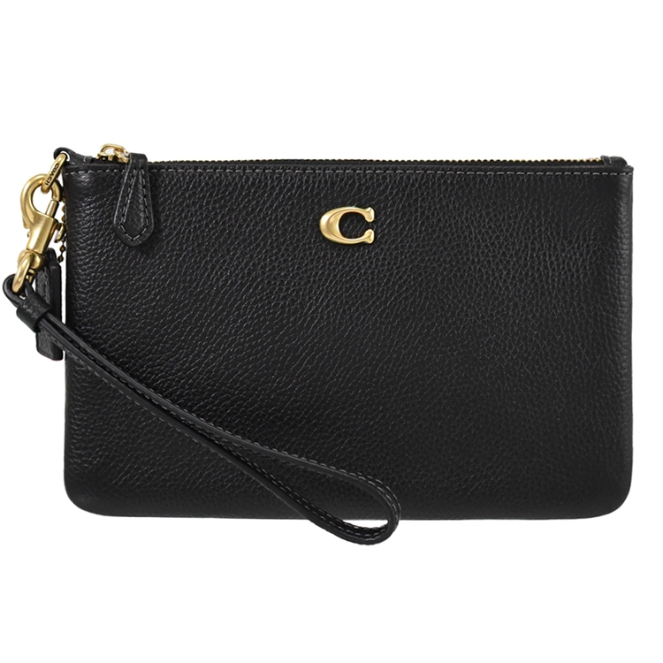 COACH CH818 金屬C LOGO荔枝皮革拉鍊手拿包.黑 - PChome 24h購物