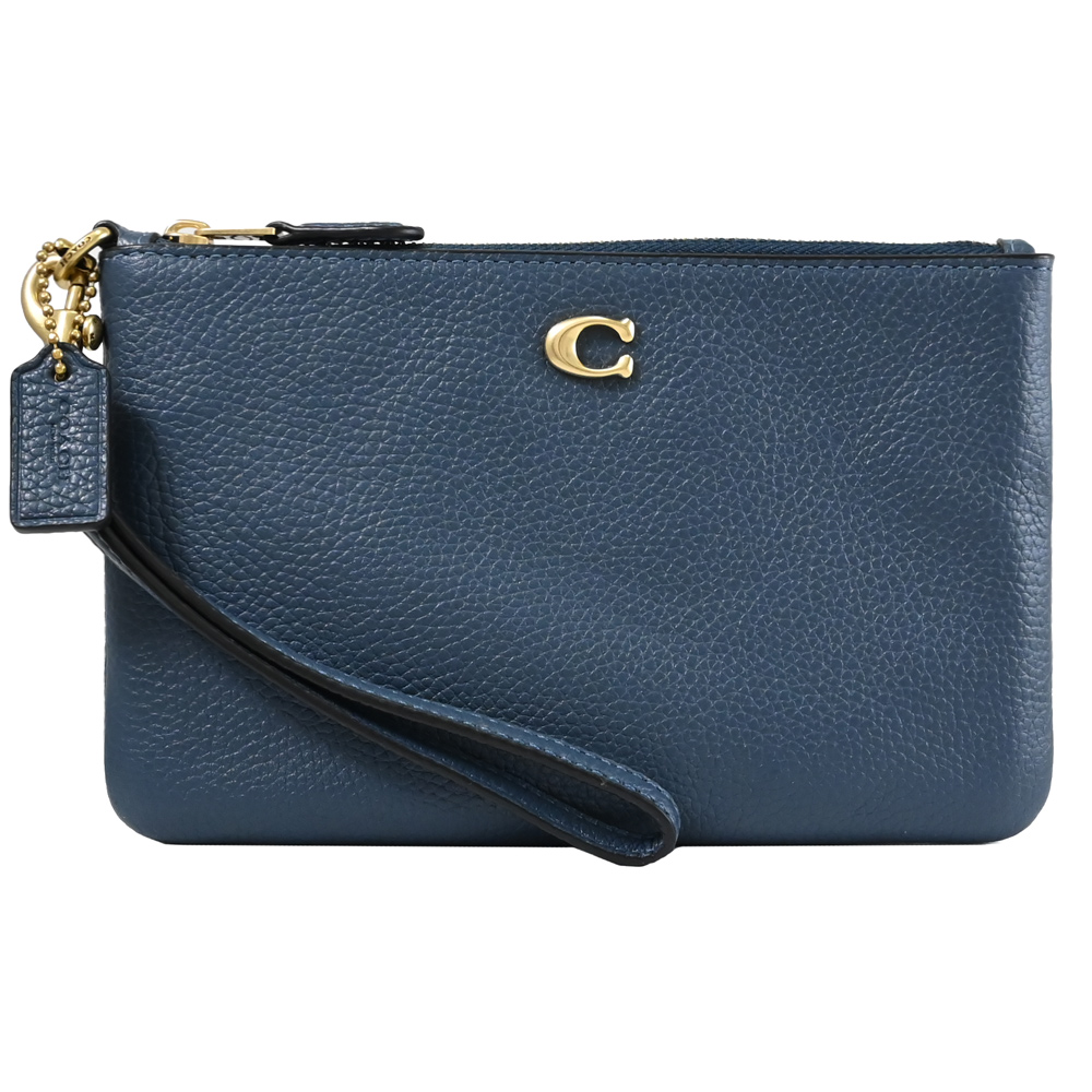 COACH CH818 金屬C LOGO荔枝皮革拉鍊手拿包.牛仔藍 - PChome 24h購物