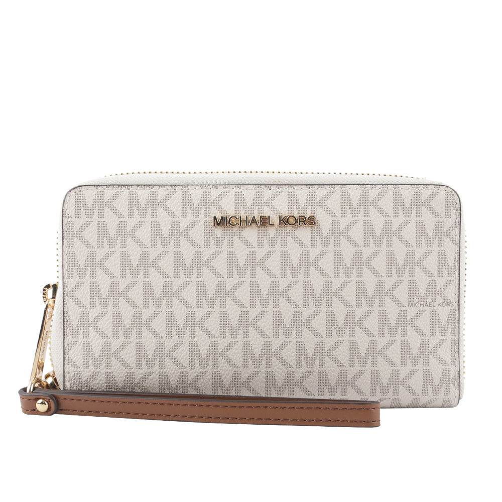 Michael Kors PVC LOGOㄇ型拉鍊手拿/中夾(金字)(香草色) 35F8GTVW9B VANIL - PChome 24h購物