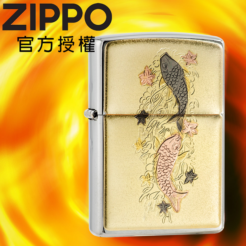 ZIPPO Japanese traditional design MEOTONOBIRIGOI 日本傳統風格-雙鯉攀瀑防風打火機 ...
