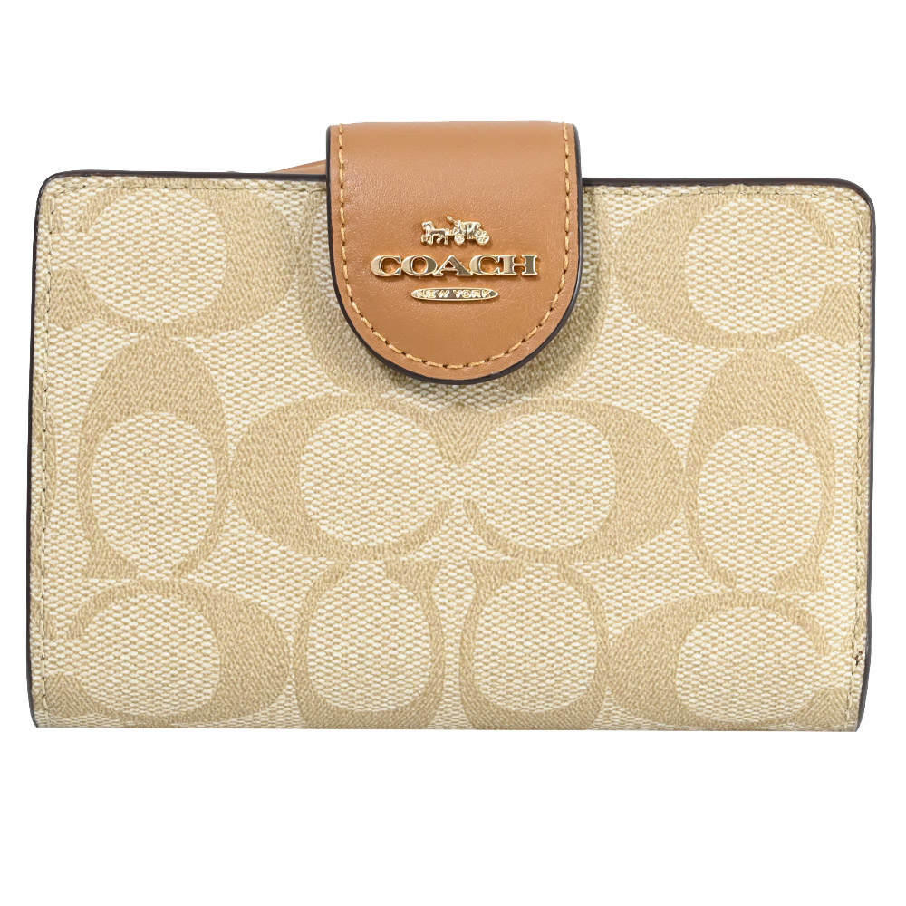 COACH C0082 馬車LOGO字母造型零錢中夾.卡其/棕 - PChome 24h購物