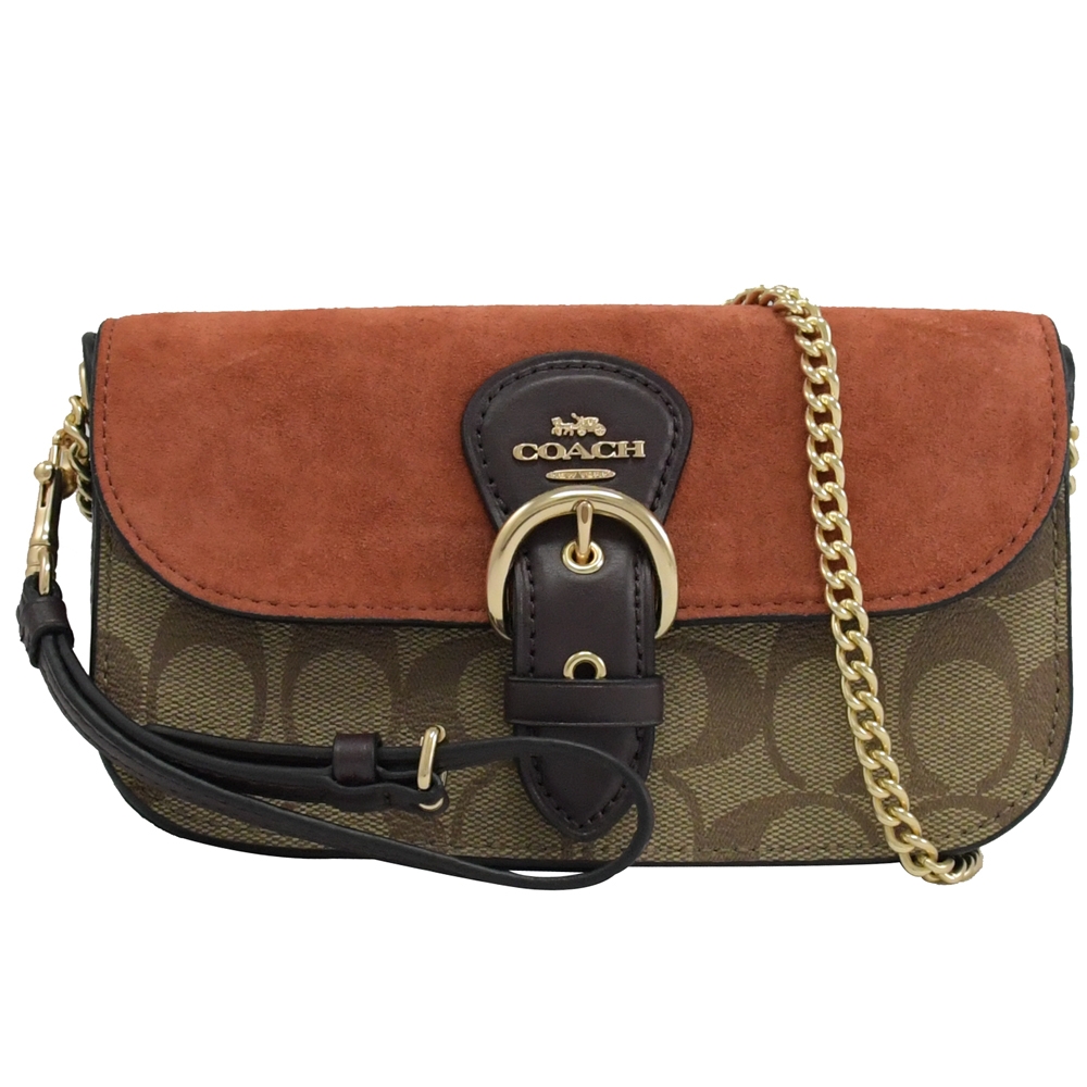 COACH C5620 KLEO 經典絨面拼接皮革兩用斜背/手拿包.咖 - PChome 24h購物