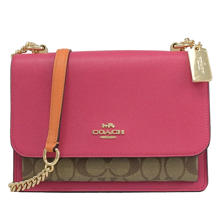 COACH C8344 KLARE 經典印花撞色肩斜背鍊包.桃紅/橘 - PChome 24h購物