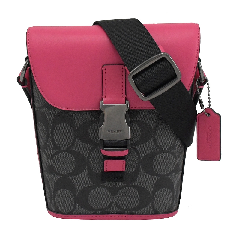 COACH C3134 TRACK 經典C字印花撞色休閒斜背包.黑灰/桃 - PChome 24h購物