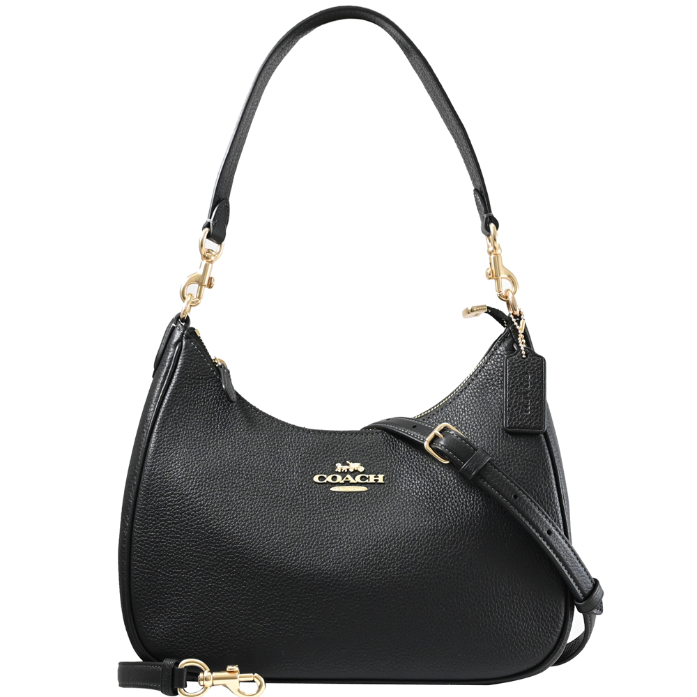 COACH CJ517 Teri Hobo 金屬LOGO皮革兩用彎月包.黑 - PChome 24h購物