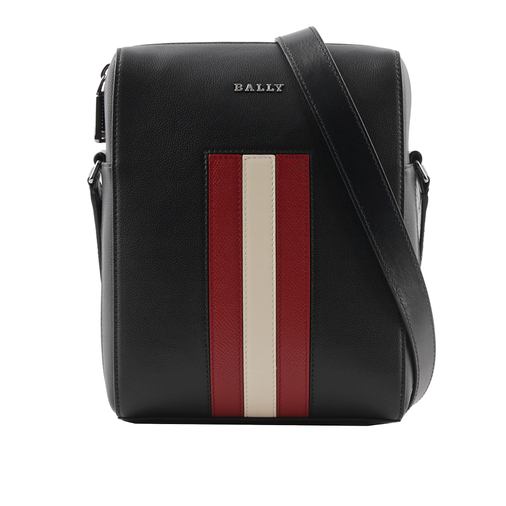 BALLY Edoh 紅白條紋壓紋牛皮拉鍊斜背包(黑色) 6236783 - PChome 24h購物