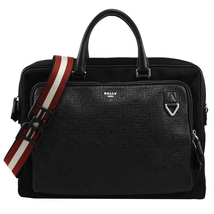 BALLY 6300317 CAHRL壓花小牛皮拼接帆布兩用公事包.黑 - PChome 24h購物