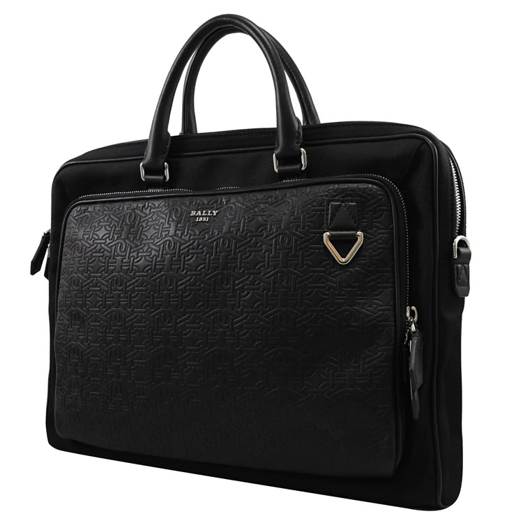 BALLY 6300317 CAHRL壓花小牛皮拼接帆布兩用公事包.黑 - PChome 24h購物