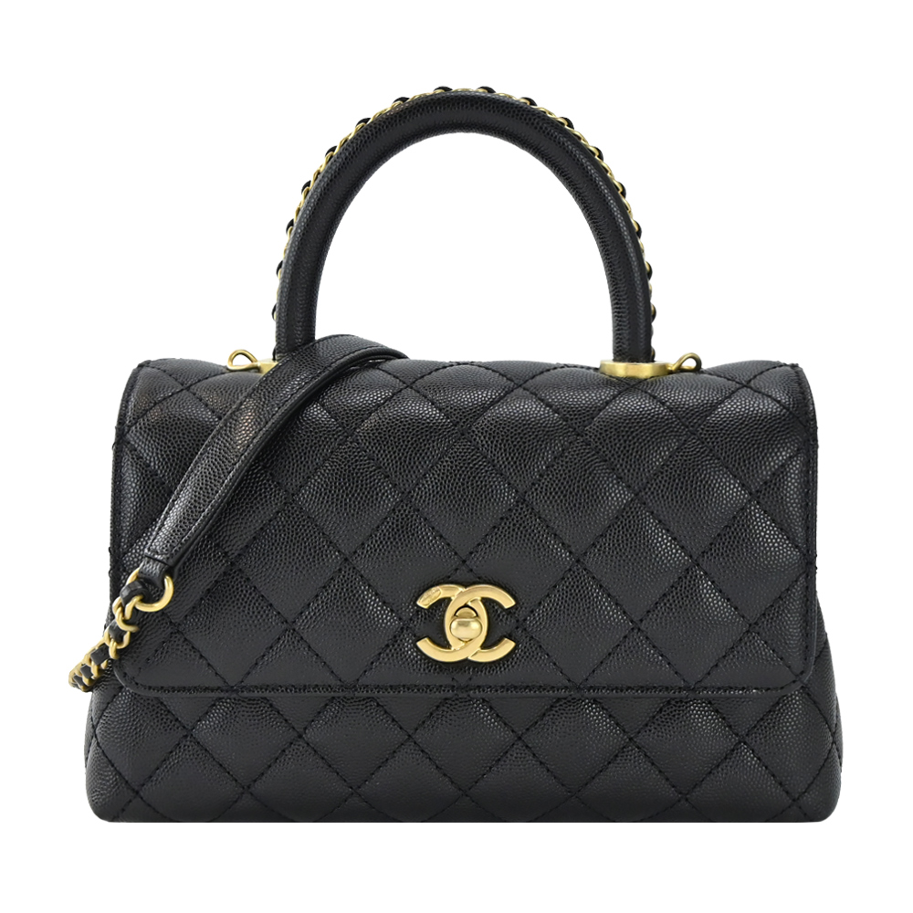 CHANEL 經典COCO HANDLE 菱格紋小牛皮兩用包(黑色) - PChome 24h購物