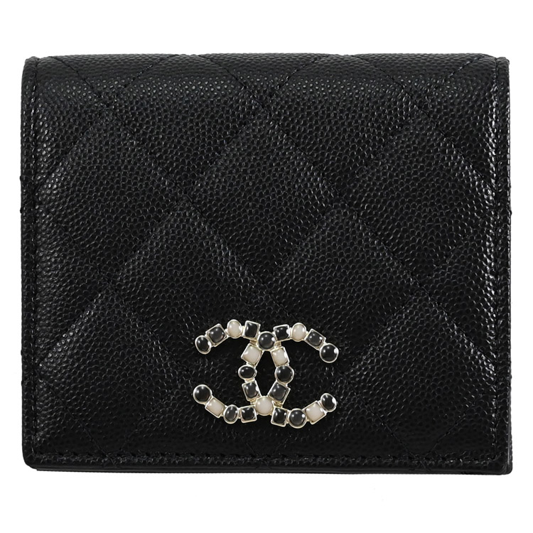 CHANEL AP3603 限定款雙C LOGO菱格牛皮對開短夾.黑 - PChome 24h購物