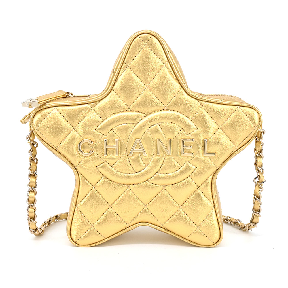 CHANEL Star Handbag 經典雙C LOGO小羊皮星星肩背/斜背包(金色) - PChome 24h購物