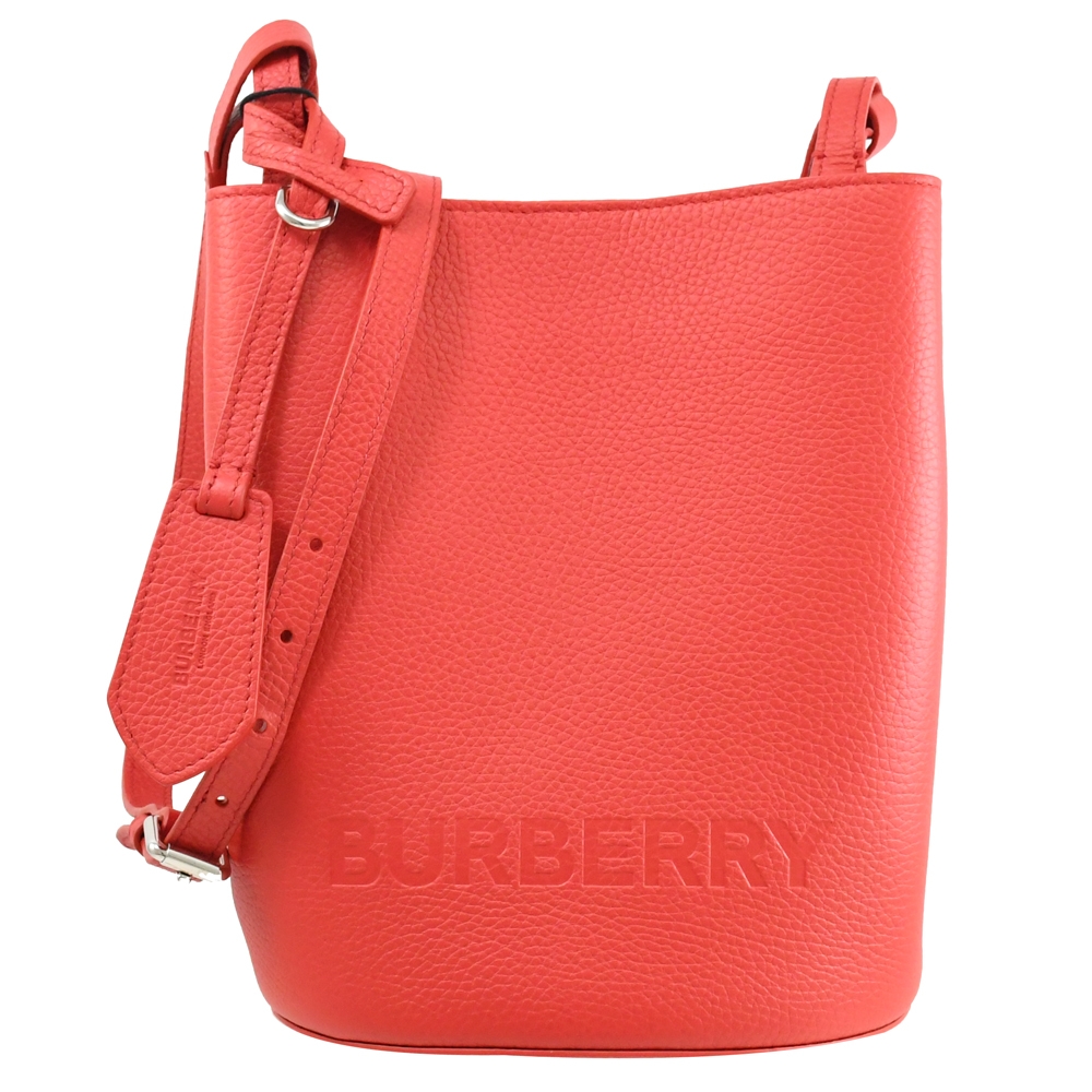 BURBERRY 8052853 LORNE 烙印LOGO牛皮斜背水桶包.紅 - PChome 24h購物