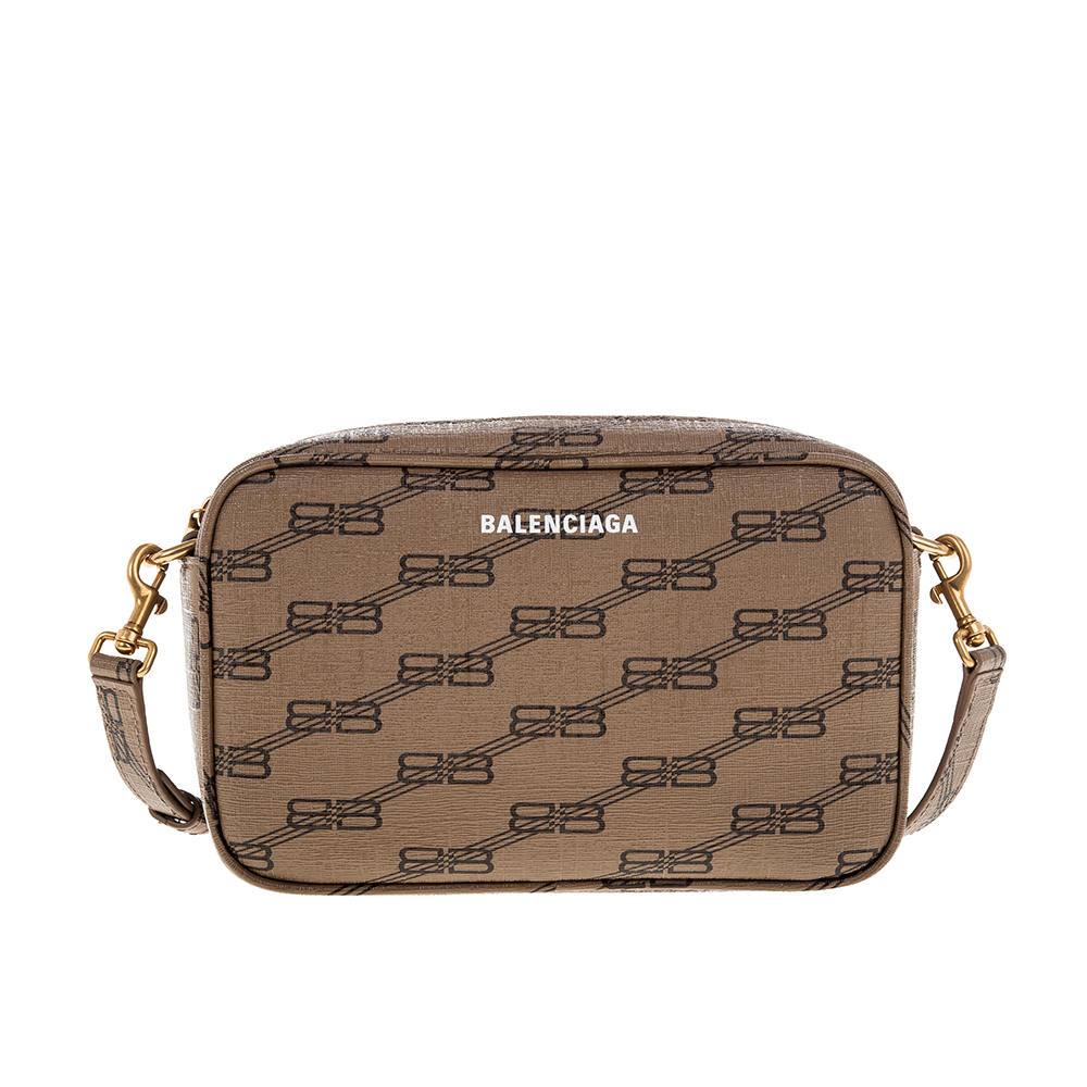 BALENCIAGA 新款米棕色 BB Monogram 塗層帆布標誌性小號相機斜背包 - PChome 24h購物
