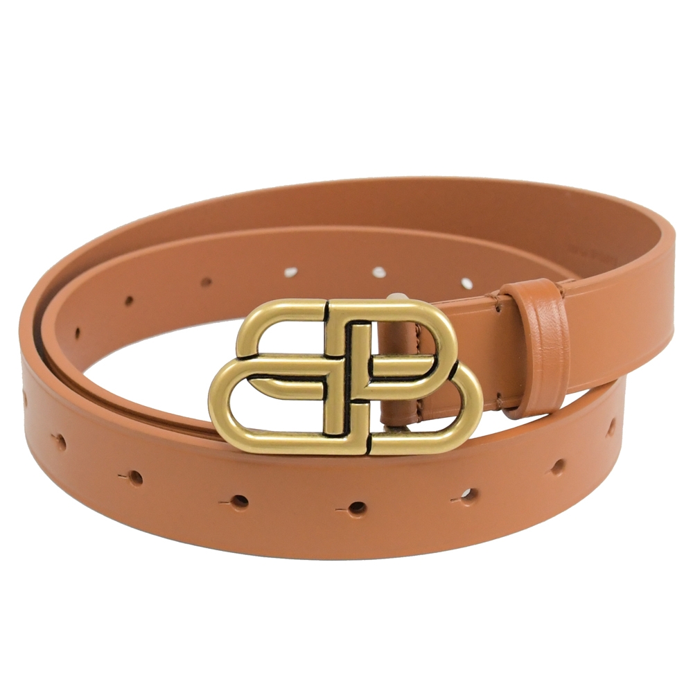 BALENCIAGA 巴黎世家 581690 復古BB LOGO牛皮針扣皮帶.焦糖棕 - PChome 24h購物