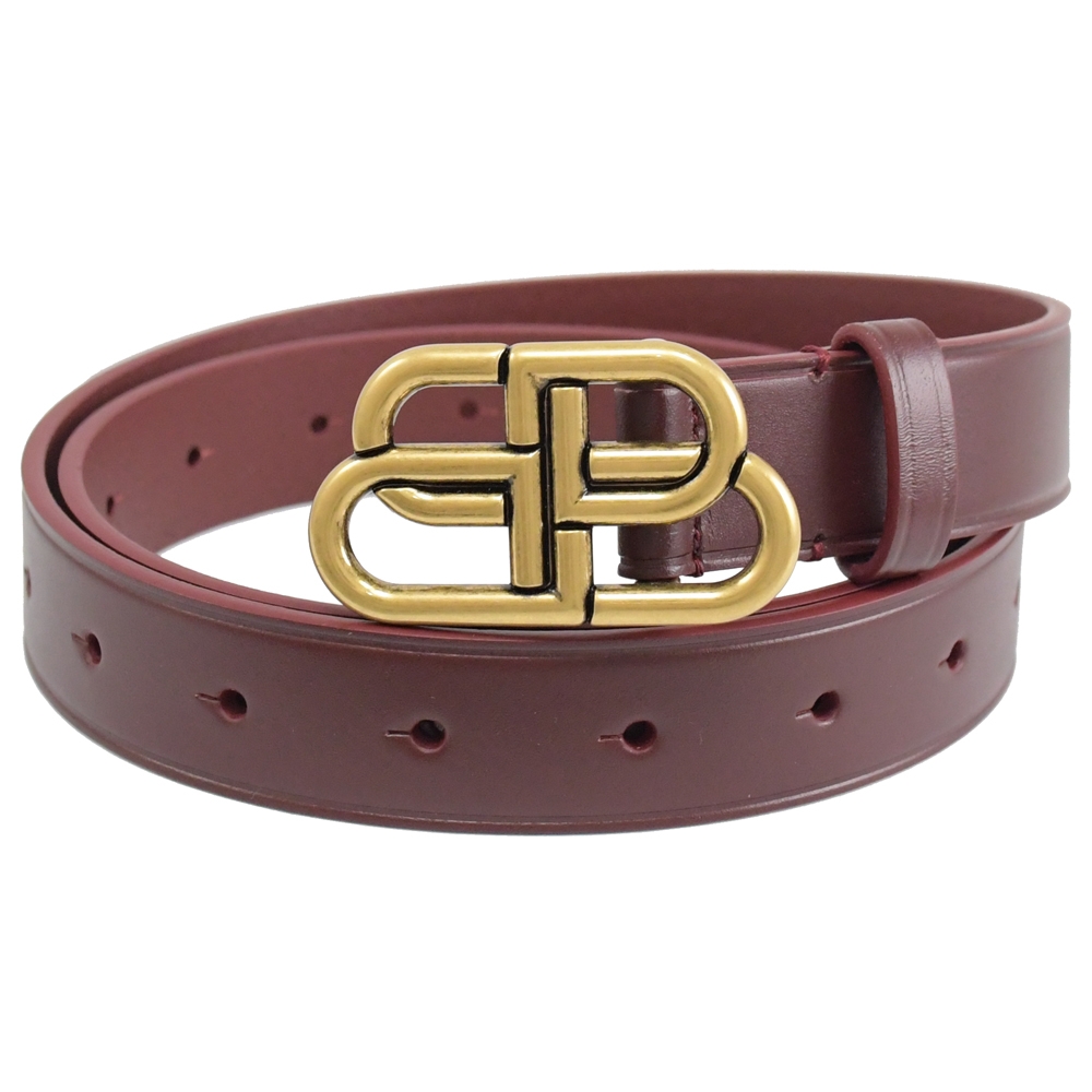 BALENCIAGA 巴黎世家 581690 復古BB LOGO牛皮針扣皮帶.深紅 - PChome 24h購物