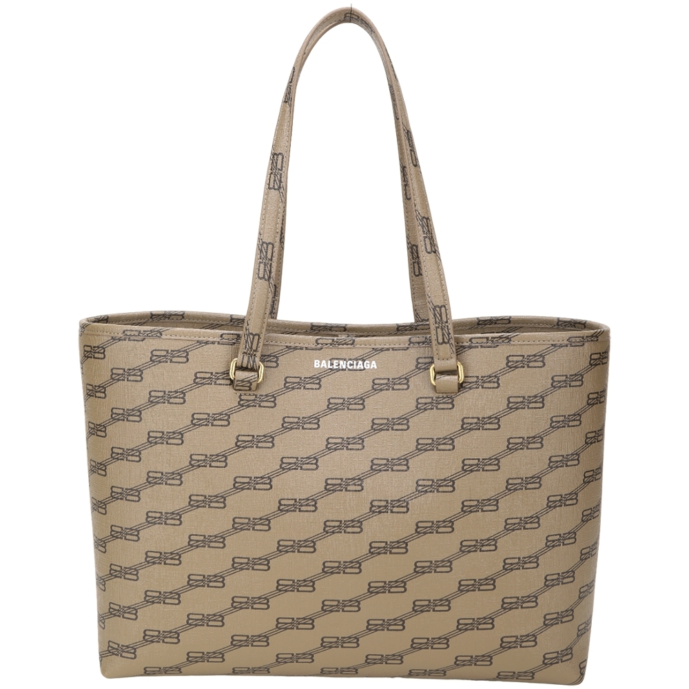 BALENCIAGA BB Monogram 大款 印花塗層帆布手提托特包(卡其棕) - PChome 24h購物
