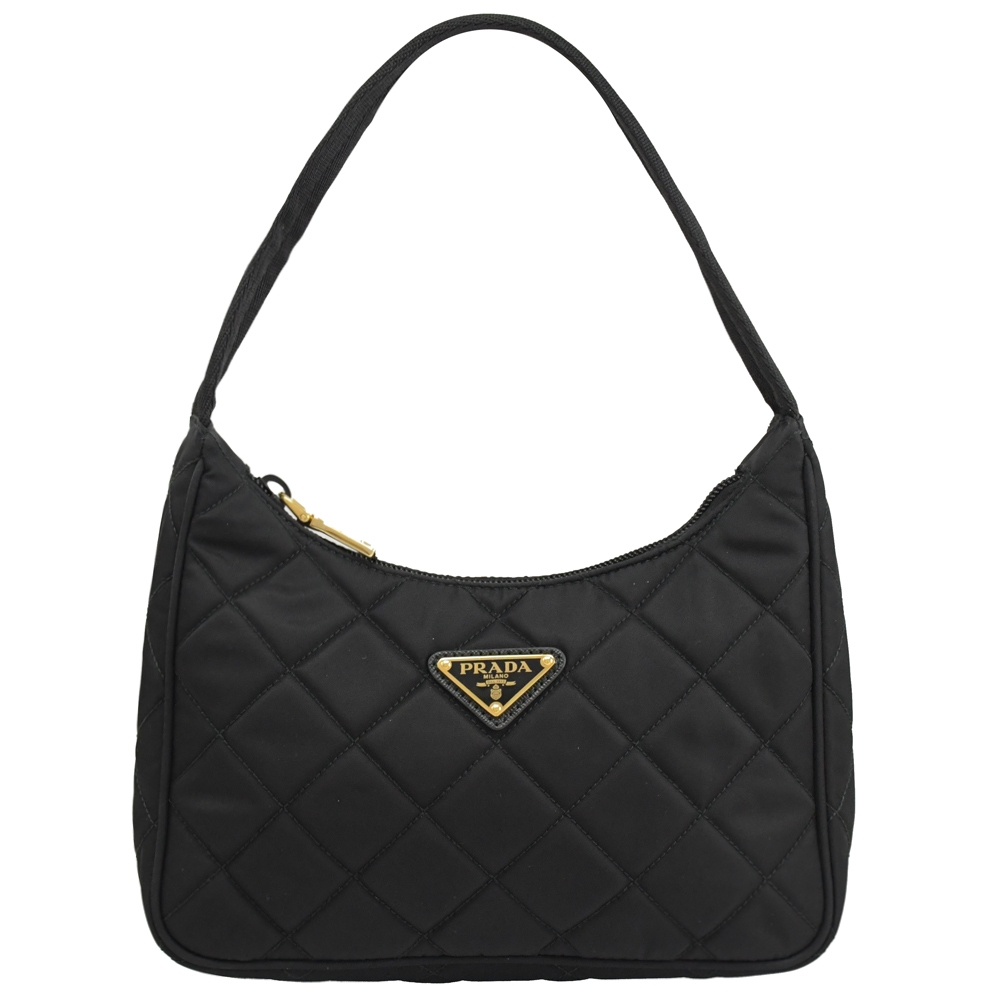 PRADA 1NE051 絎縫格紋尼龍手提肩背包.黑 - PChome 24h購物