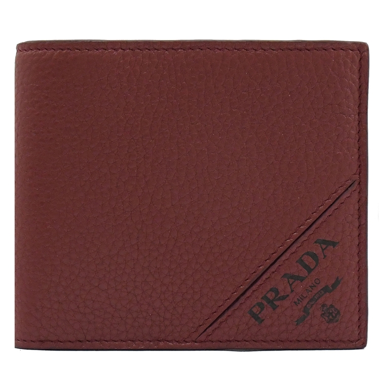 PRADA 2MO513 經典烙印LOGO荔枝牛皮八卡短夾.深紅 - PChome 24h購物