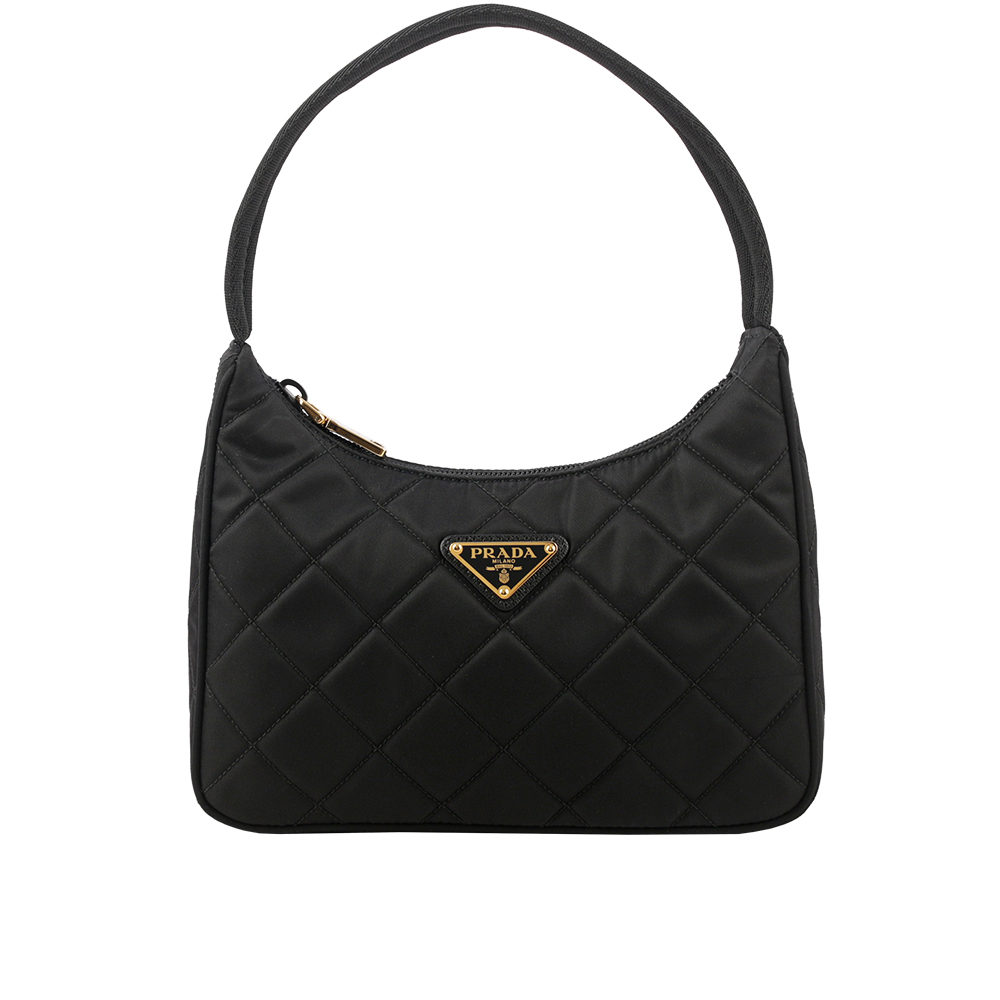 PRADA 金色三角牌Logo 菱格紋尼龍迷你手提包(黑色) 1NE051 2DYC F0002 - PChome 24h購物