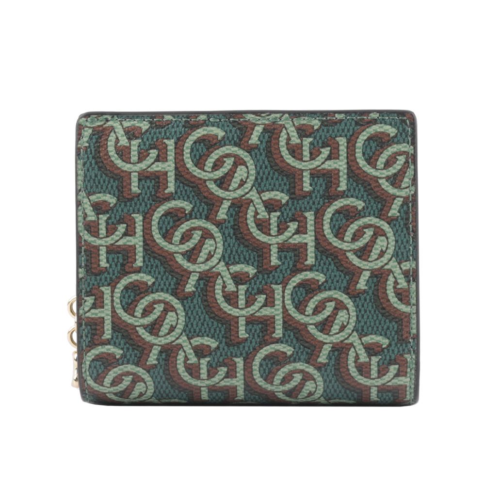 COACH Monogram 塗層帆布標誌拉鍊暗扣二折短夾(綠色) CF522 IMGRN - PChome 24h購物