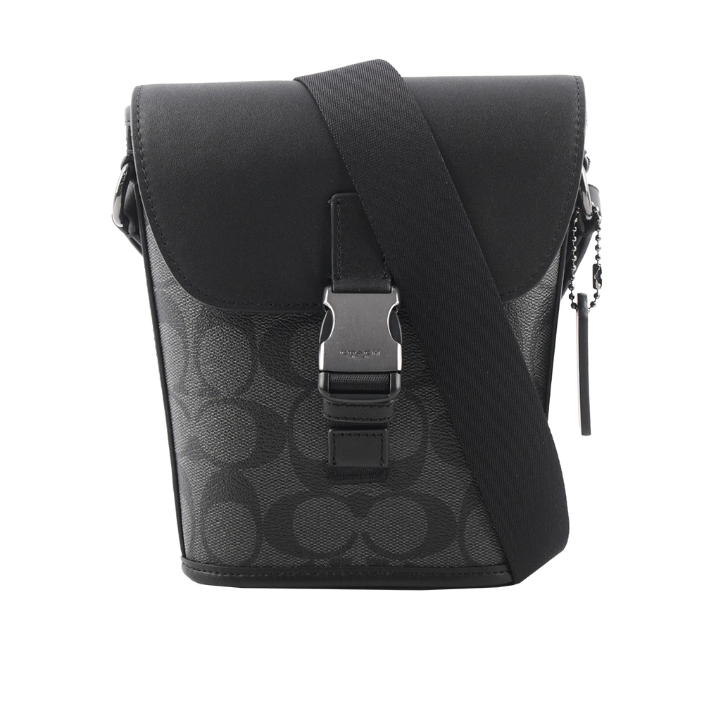 COACH Track 塗層帆布拼牛皮翻蓋釦式小款斜背包(炭灰色) C3134 QBCHR - PChome 24h購物