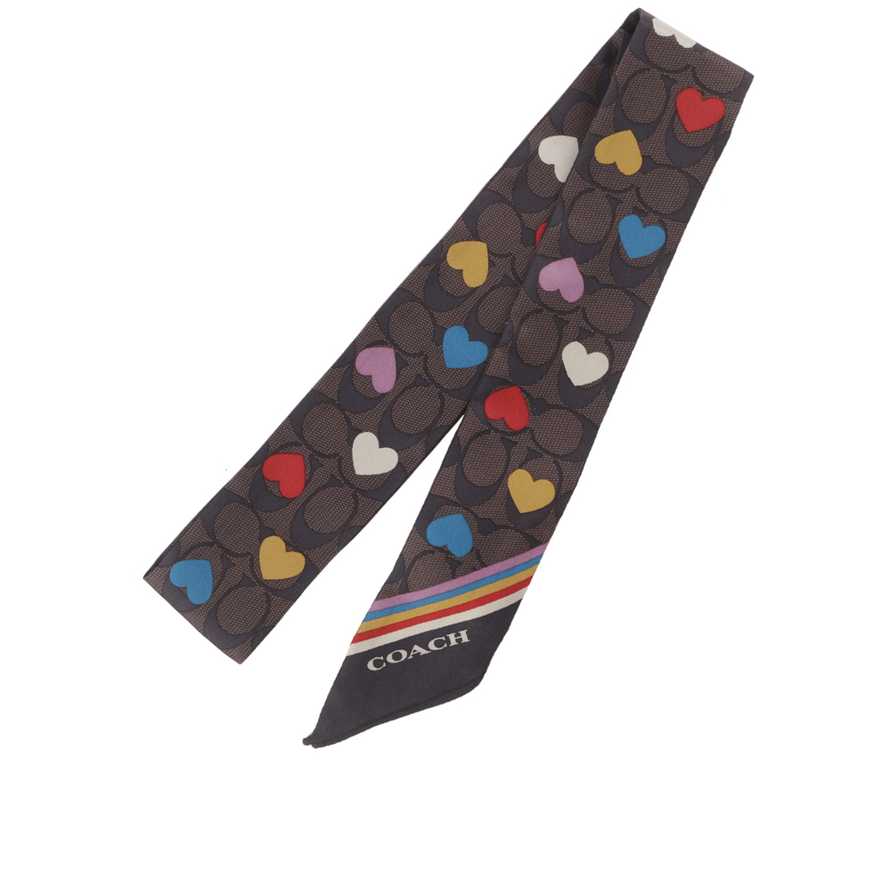 COACH CC Logo 滿版標誌及彩色愛心圖案絲巾/Twilly (栗棕色) CP349 WH5 - PChome 24h購物