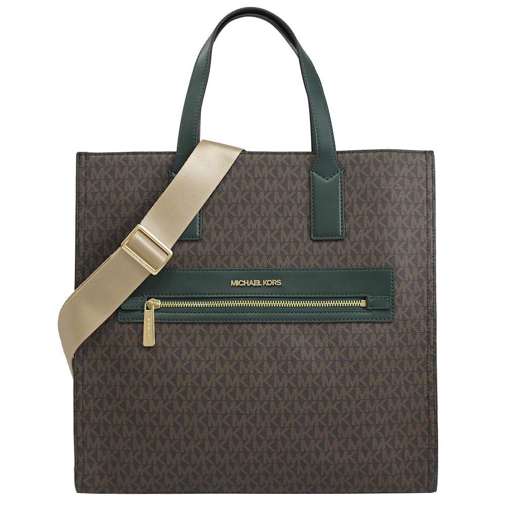 MICHAEL KORS KENLY 滿版MK印花手提兩用包.深咖/綠 - PChome 24h購物