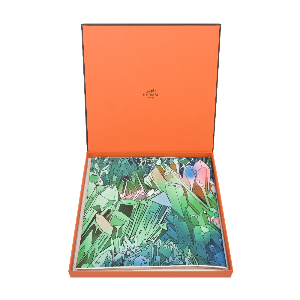 Hermes 愛馬仕 La Vallee de Cristal 90 cm手工捲邊斜紋真絲方巾(亮綠/粉紅/藍) - PChome 24h購物