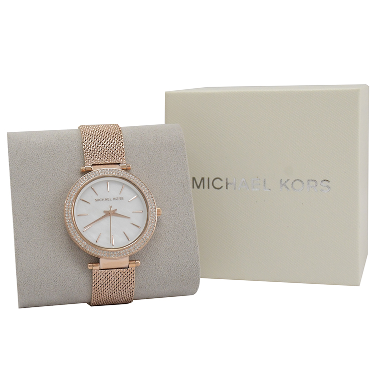 MICHAEL KORS MK4519 水晶鑽框珍珠貝時尚腕錶.玫瑰金 - PChome 24h購物