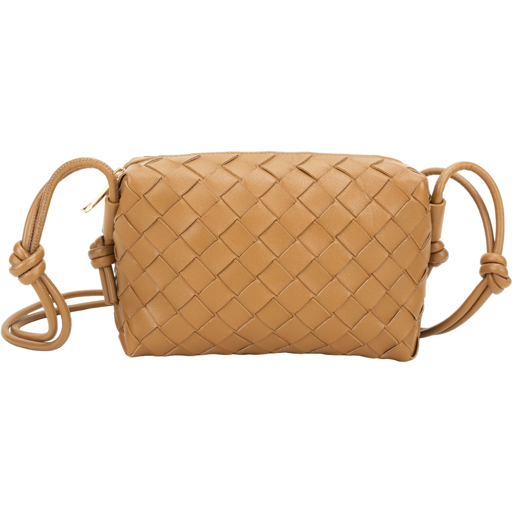 BV BOTTEGA VENETA Loop 小羊皮編織斜背迷你相機包(駝棕色) - PChome 24h購物