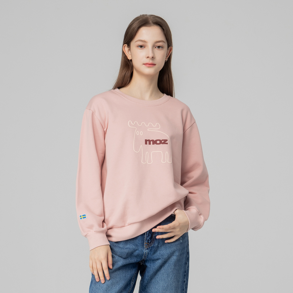 moz瑞典 立體發泡駝鹿 100%純棉 大學T -櫻花粉(亞洲版) 女款 - PChome 24h購物