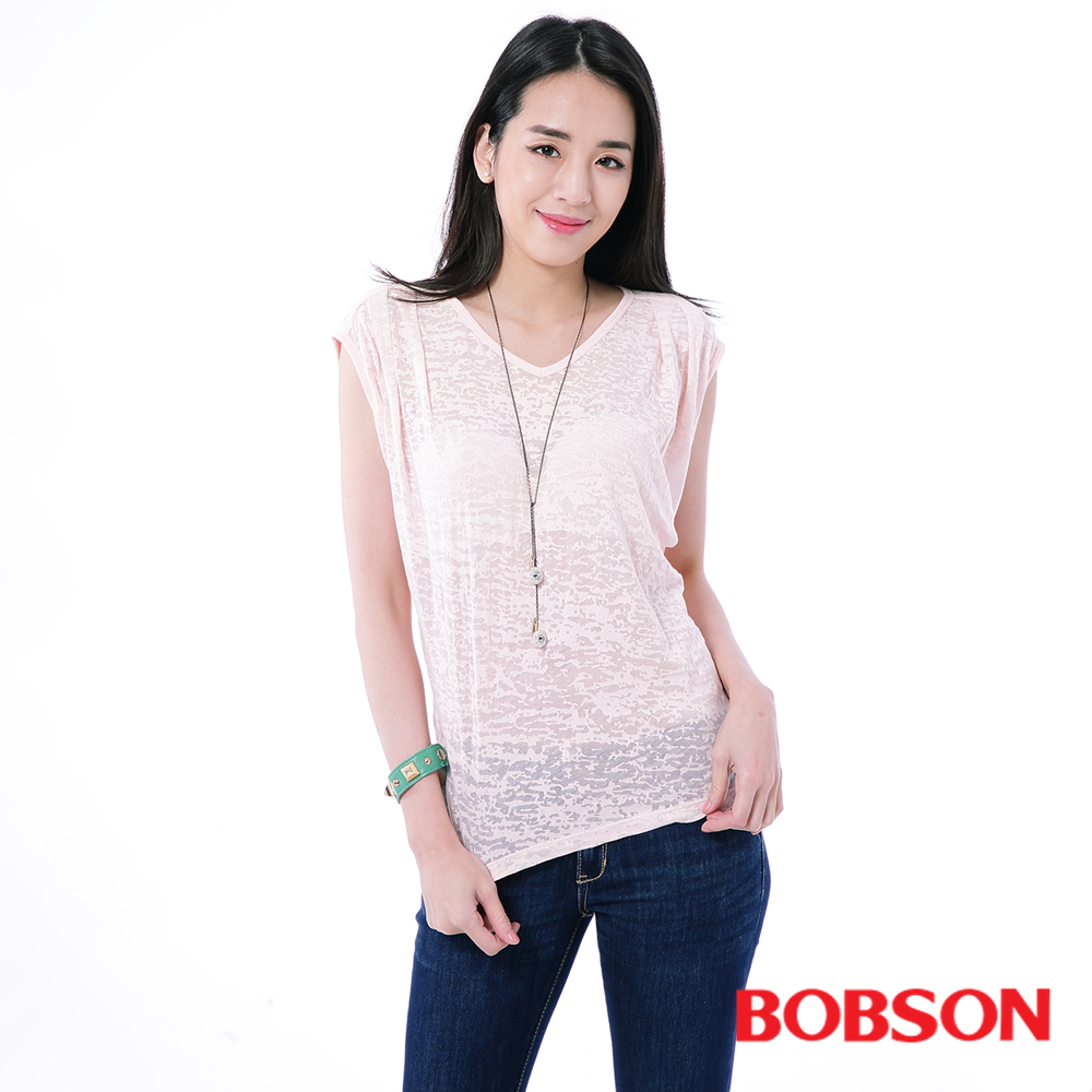 【BOBSON】女款短袖燒花布寬版上衣(23076-10) - PChome 24h購物