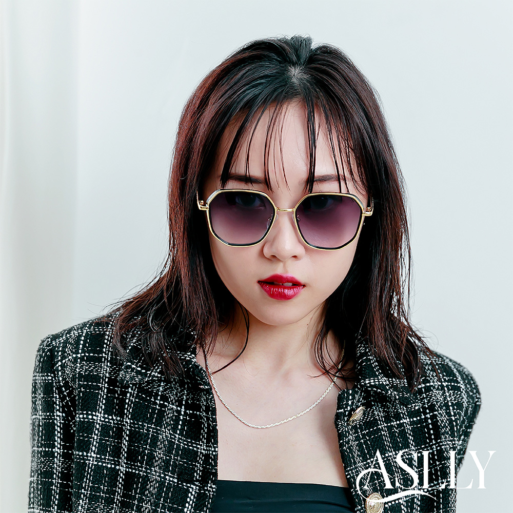 【ASLLY】多邊形黑金漸層墨鏡 - PChome 24h購物