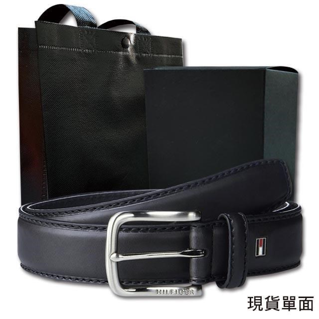 【Tommy】Tommy Hilfiger 男皮帶 皮帶 雙LOGO設計 銀扣頭／黑色 (SML) - PChome 24h購物