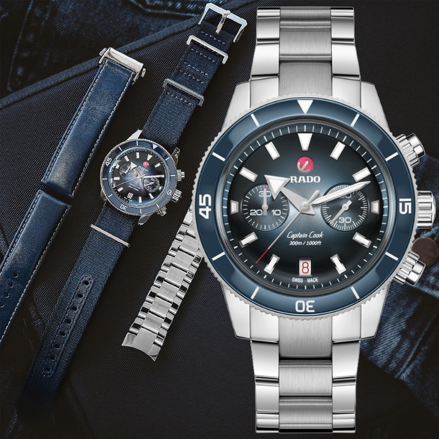 Rado 雷達表 Captain Cook 庫克船長 防磁 計時機械錶 43mm 漸層藍 R05 R32145208 - PChome 24h購物