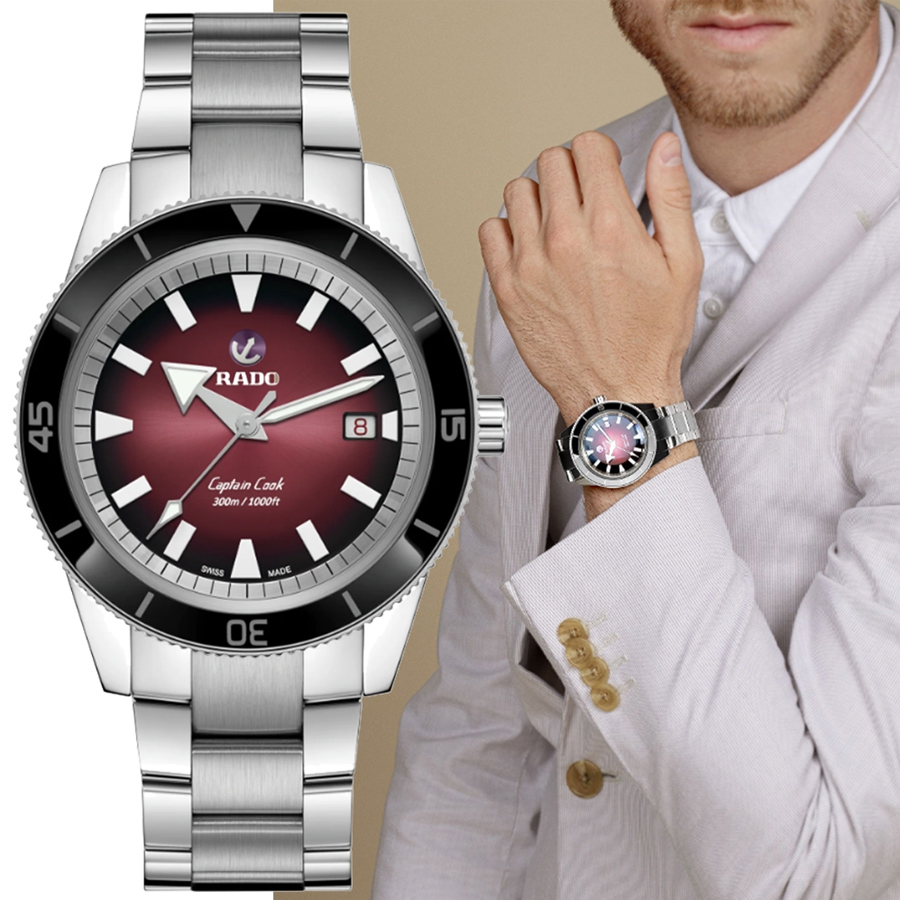 Rado 雷達表 Captain Cook 庫克船長 防水300米 復刻機械錶 42mm 紅色 R05 R32105353 - PChome ...