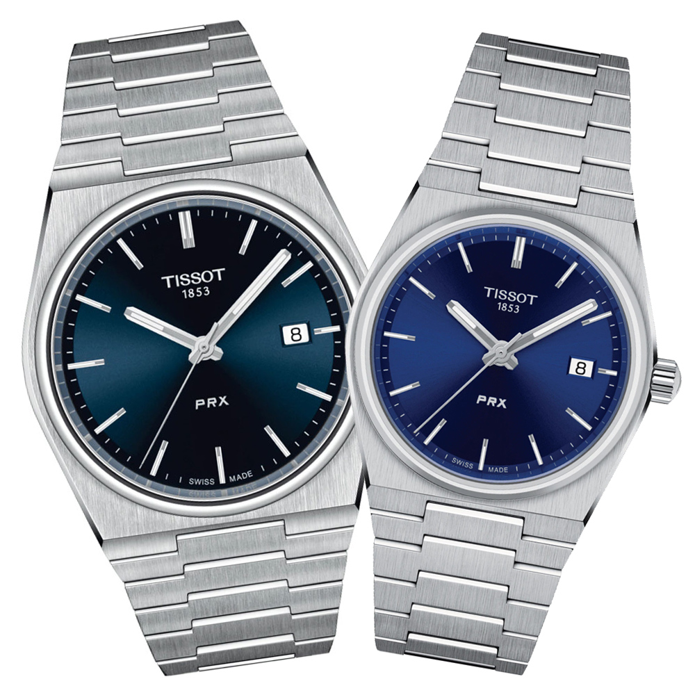 TISSOT天梭 PRX系列 復古石英對錶-藍 /T1374101104100+T1372101104100 - PChome 24h購物