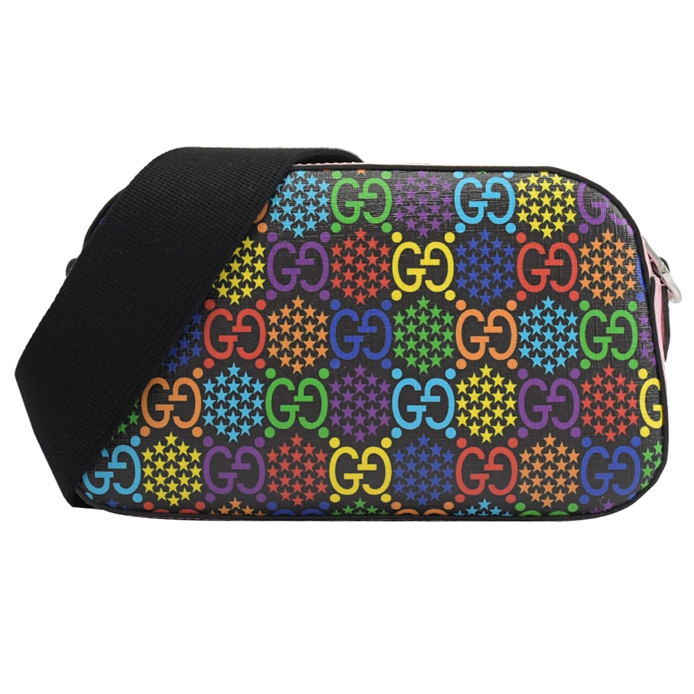 GUCCI 574886 GG Psychedelic雙G印花斜背相機包.粉邊 - PChome 24h購物