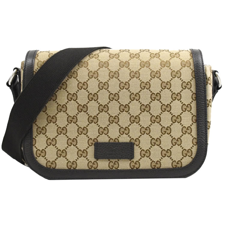 GUCCI 449172 經典雙G緹花翻蓋斜背包.駝/深咖邊 - PChome 24h購物