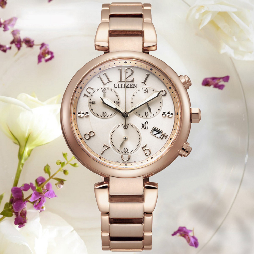 CITIZEN星辰 xC系列 光動能玫瑰金三眼計時腕錶 35mm/FB1452-58A - PChome 24h購物