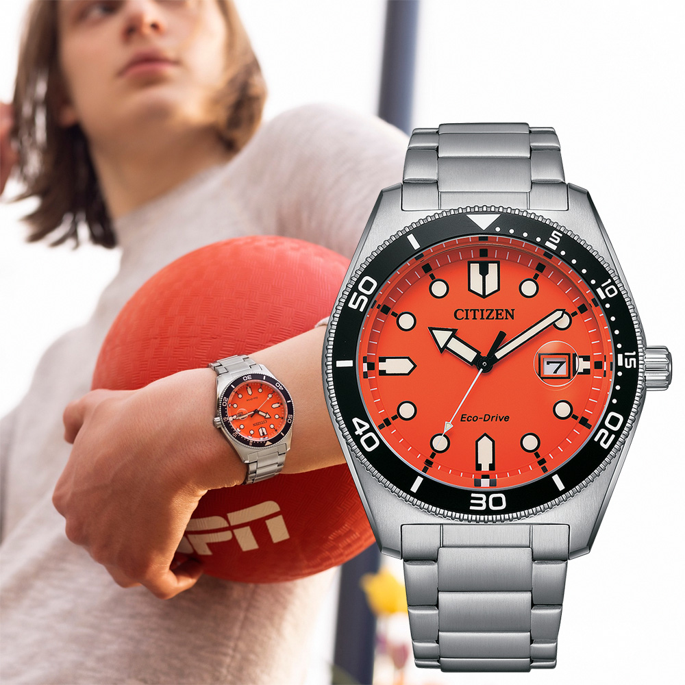 CITIZEN 星辰 光動能潮男時尚大三針手錶-橘 AW1760-81X - PChome 24h購物
