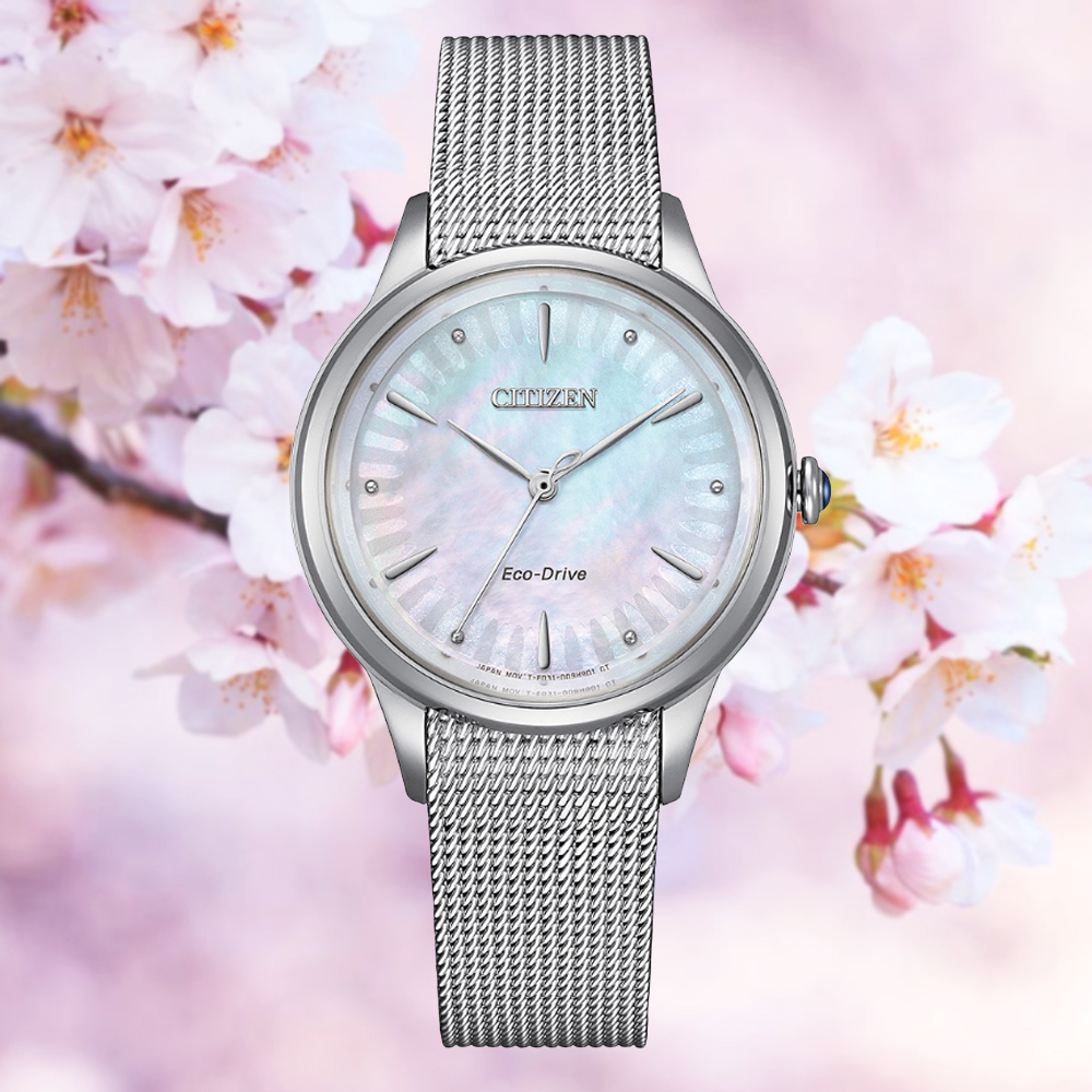 CITIZEN 星辰 L系列 亞洲限定 廣告款 光動能 白蝶貝米蘭帶淑女腕錶-銀色 EM1150-86D - PChome 24h購物