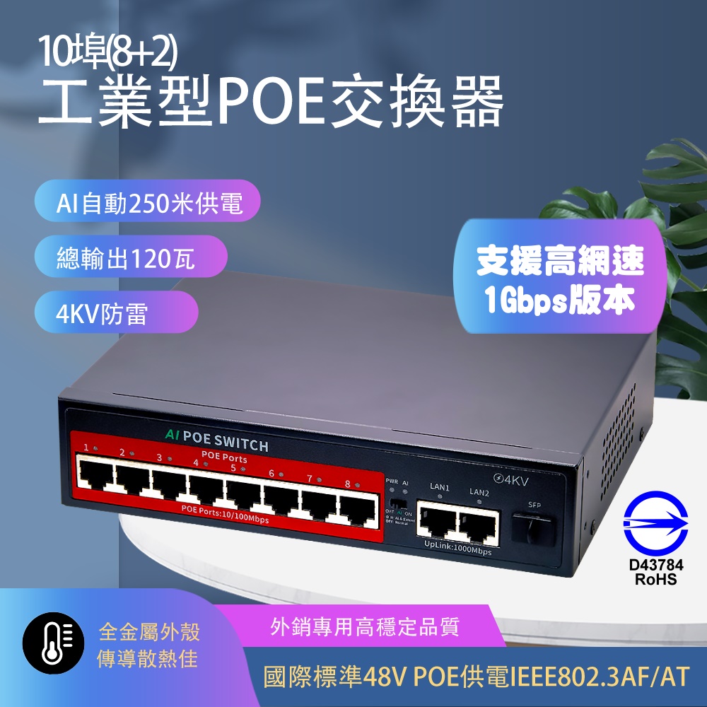 10埠 (8+2) PoE 網路交換機Switch網路供電交換器 - PChome 24h購物