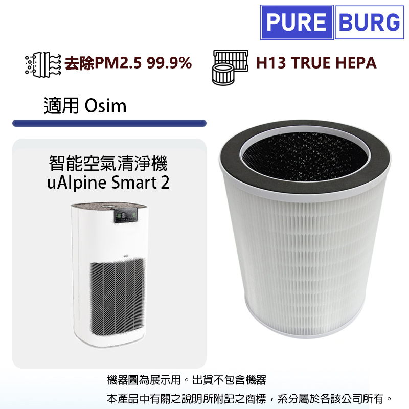 適用Osim智能空氣清淨機uAlpine Smart 2空氣清淨機替換用除臭除甲醛高效3合1活性碳HEPA濾網濾芯 - PChome 24h購物