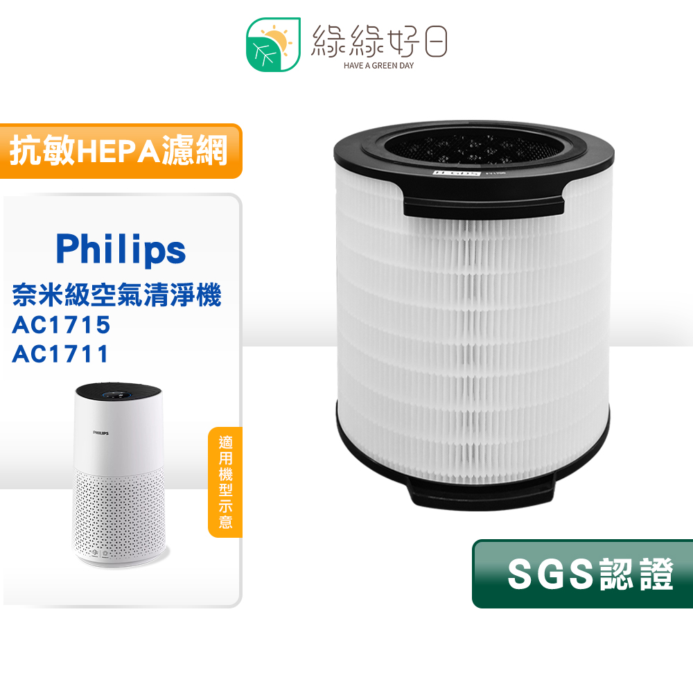 綠綠好日 適用 飛利浦 PHILIPS AC1715 AC1711/80 白小奈 奈米級空氣清淨 抗敏HEPA濾網 FY1700 ...