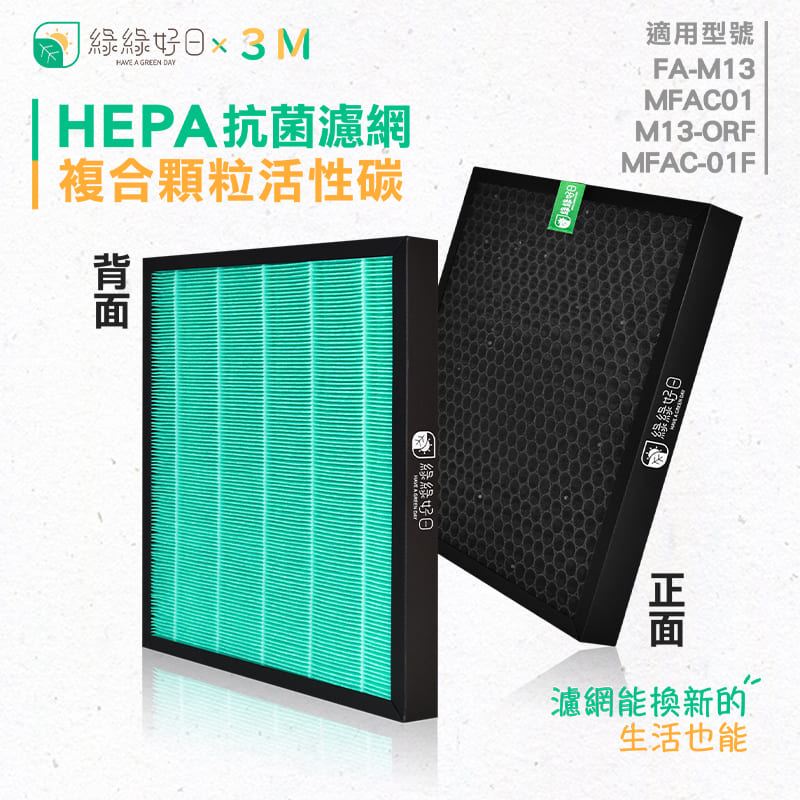 綠綠好日 適用 3M FA-M13 MFAC01 M13-ORF MFAC-01F 抗菌 濾網 複合型 顆粒活性碳 濾芯 - PChome 24h購物