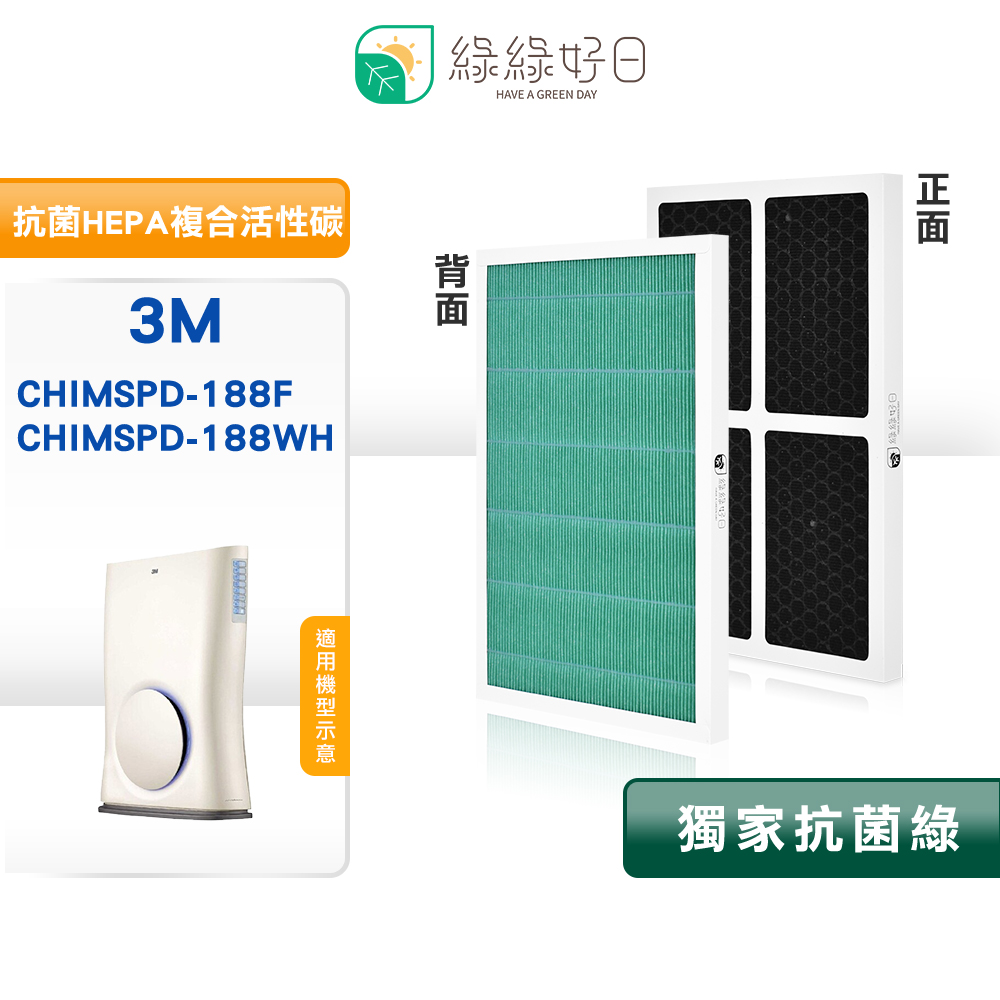 綠綠好日 適用 3M Slimax 淨呼吸 CHIMSPD-188F 188WH 抗菌 濾心 複合 蜂顆活性碳濾網 - PChome 24h購物