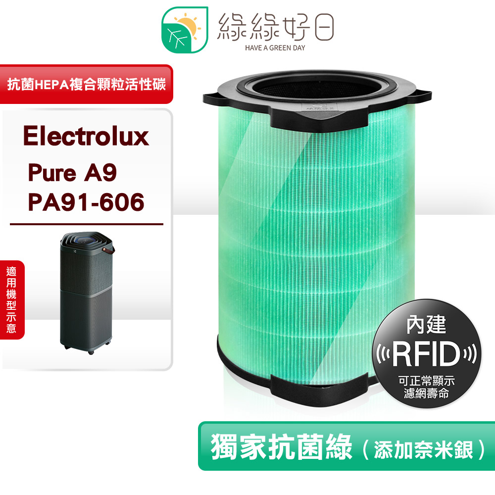 綠綠好日 適用 Electrolux 伊萊克斯 Pure A9 PA91-606【RFID 單入】HEPA抗菌 蜂巢顆粒活性碳 ...