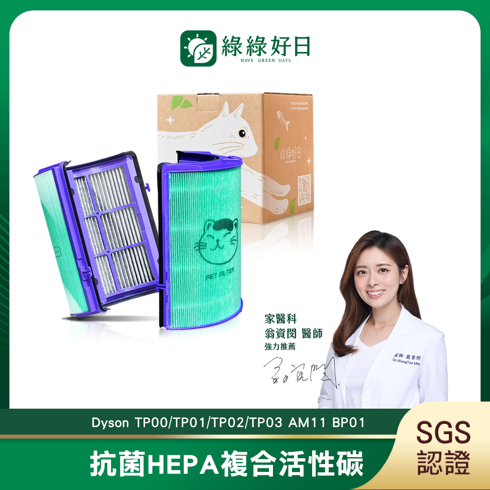 綠綠好日 適用 Dyson HP06/TP06/PH02/HP07/TP07/HP09/TP09/TP10 抗菌HEPA濾網 單入 - PChome 24h購物