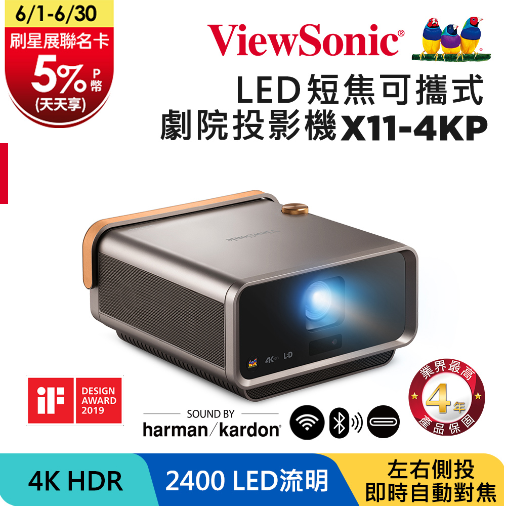 ViewSonic X11-4KP 4K HDR 短焦 LED 無線智慧投影機 - PChome 24h購物
